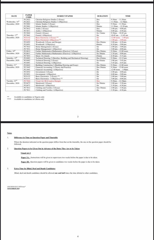 WAEC 2nd Series GCE 2020 Timetable Released - Check Here | Campus ...